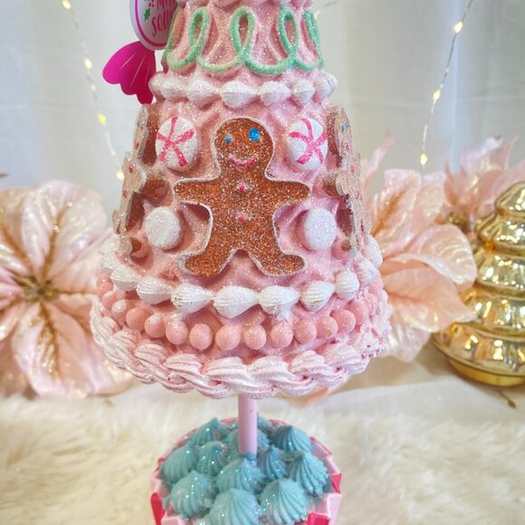 Holiday | Peppermint Square Pink Pastel Gingerbread Man Topiary Tree In ...